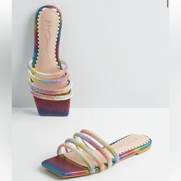 Betsey Johnson | Shoes | Life In Shimmering Technicolor Slide Sandal ...